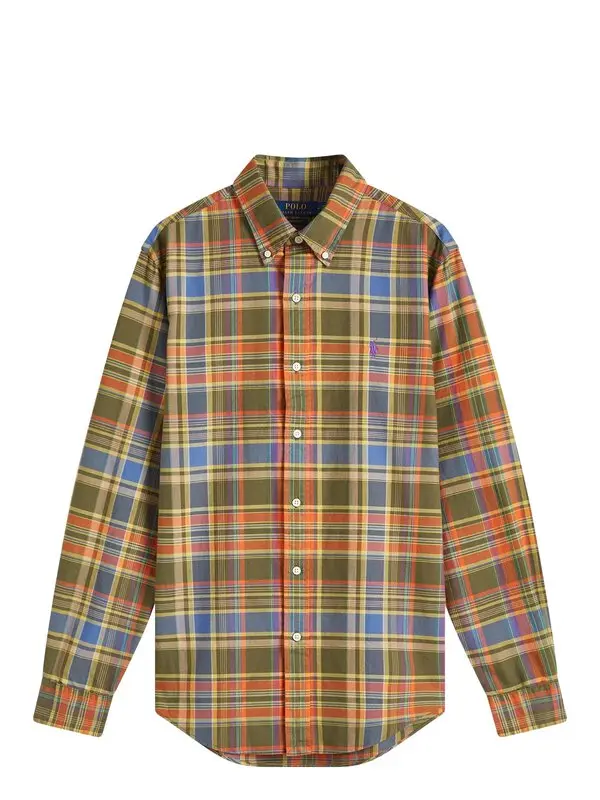 Polo Ralph Lauren Custom Brushed Twill Plaid Oxford Shirt - 6602 Olive Orange Multi