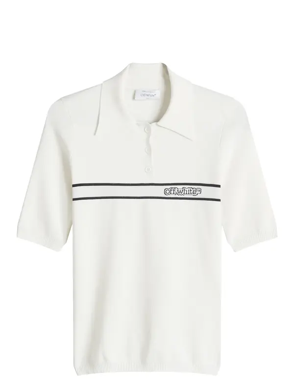 Off-White Logo Stripe Polo Top - Cream Black