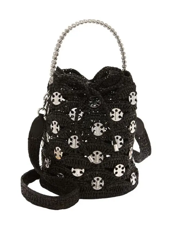 Rabanne Disc Raffia Bucket Bag - Black / Silver