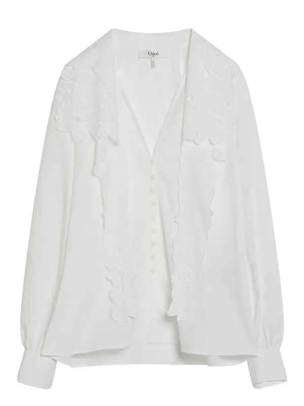 Chloé Embroidered Bow Tie Shirt - White