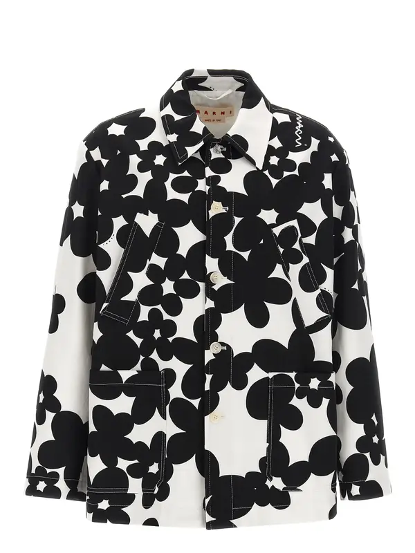 Marni Cotton Gabardine 'dillies' Jacket - White/black