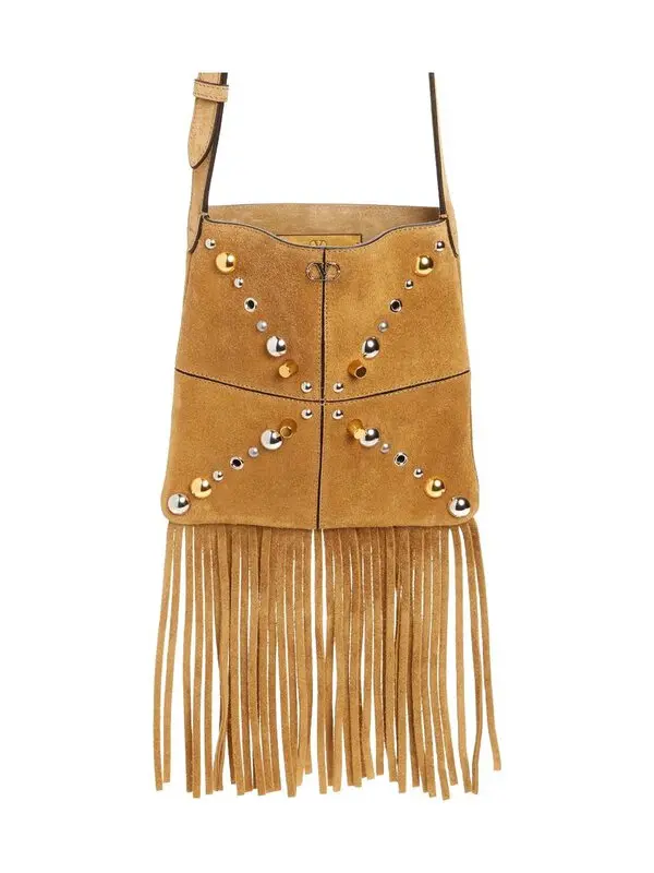 Valentino Garavani Small Nellcôte Fringe Stud Crossbody Bag - Beige