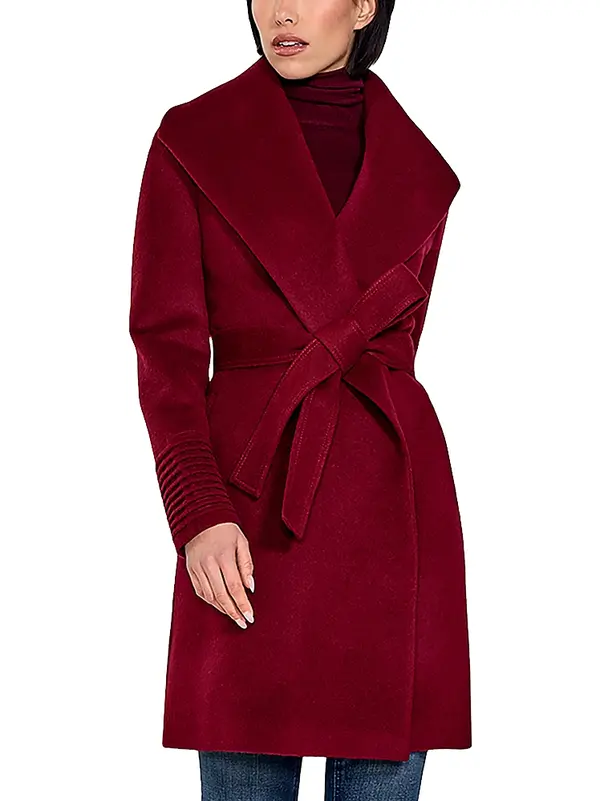 Sentaler Shawl Collar Wrap Coat - Garnet Red