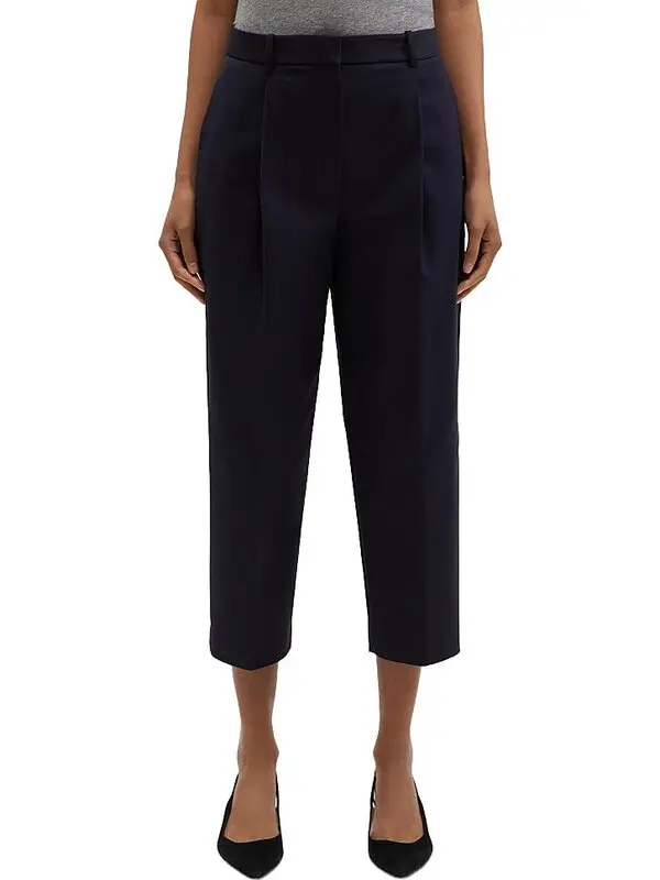 Theory Pleated Cropped Trousers - New Navy