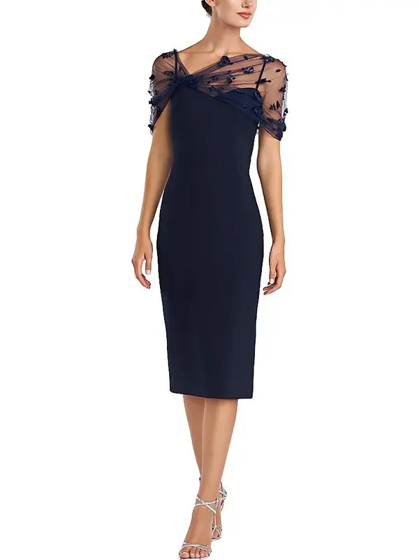 Theia Gia Shawl Dress - Navy