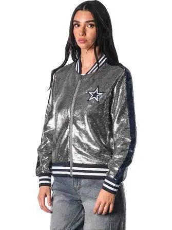THE WILD COLLECTIVE Sequin Dallas Cowboys Bomber Jacket - Silver