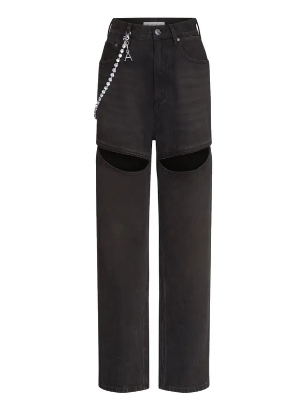 AREA Slit Straight Leg Jeans - Black