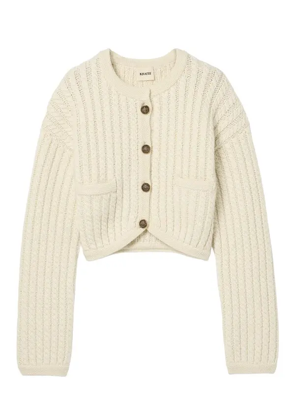 Khaite Balser Cable-knit Cashmere And Mohair-blend Cardigan - Cream