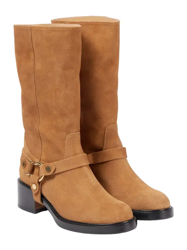 Chloé Dakota Suede Biker Boots - Beige
