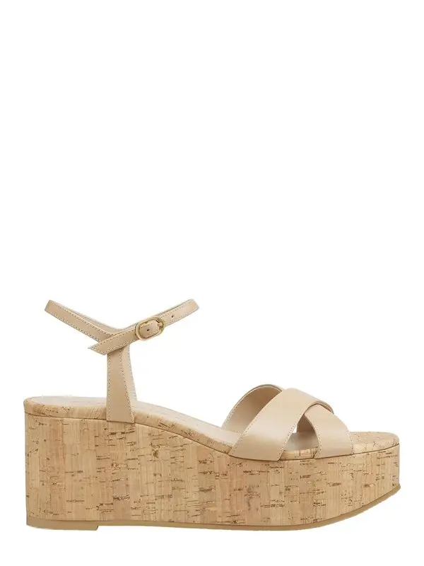 STUART WEITZMAN Dayna Leather Crisscross Wedge Sandals - Adobe