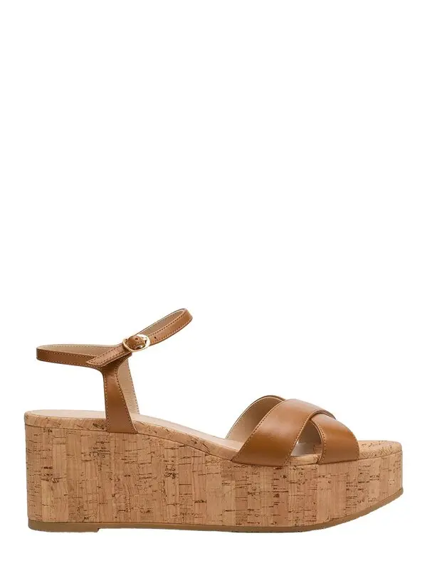 STUART WEITZMAN Dayna Leather Crisscross Wedge Sandals - Macchiato