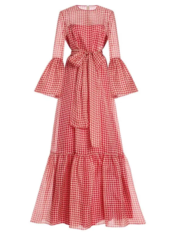 Valentino Garavani Houndstooth Silk Gown - Red