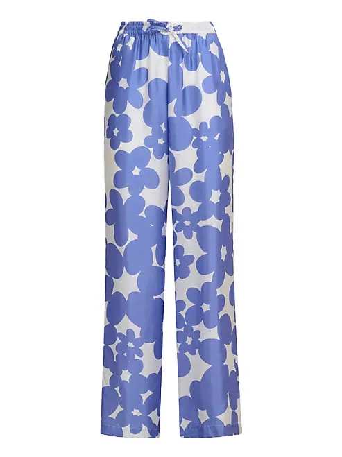 Marni Dillies-motif Wide-leg Silk Pyjama Trousers - Blue Lilac