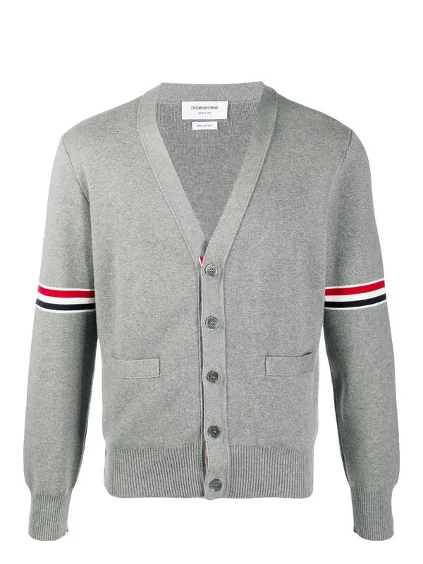 Thom Browne Rwb Cotton Cardigan - Light Grey