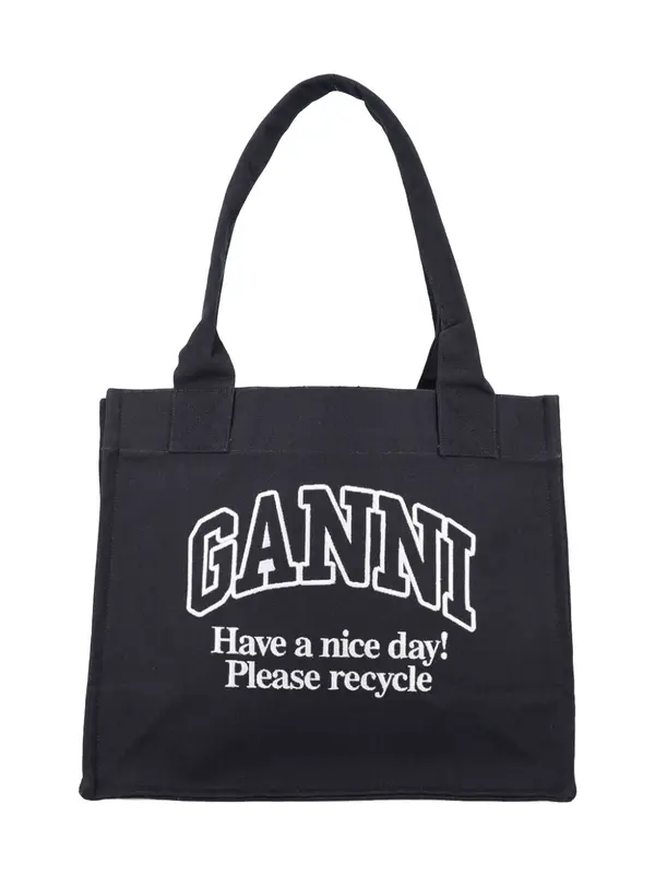 GANNI Organic Cotton Large Tote Bag - Black