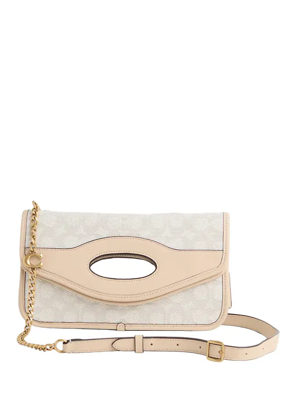 COACH® Foldover Cut Out Clutch Crossbody In Signature Jacquard - Brass/chalk Ivory