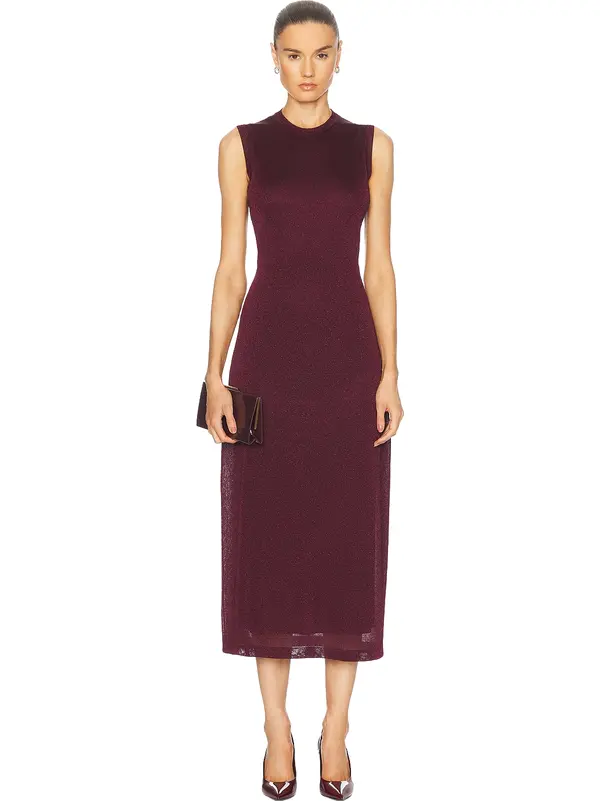 FERRAGAMO Sleeveless Maxi Dress - Oxblood Lurex