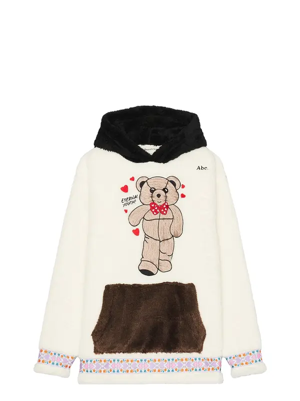 ADVISORY BOARD CRYSTALS Bear Patch Boa Fleece Pullover Hoodie - Ecru