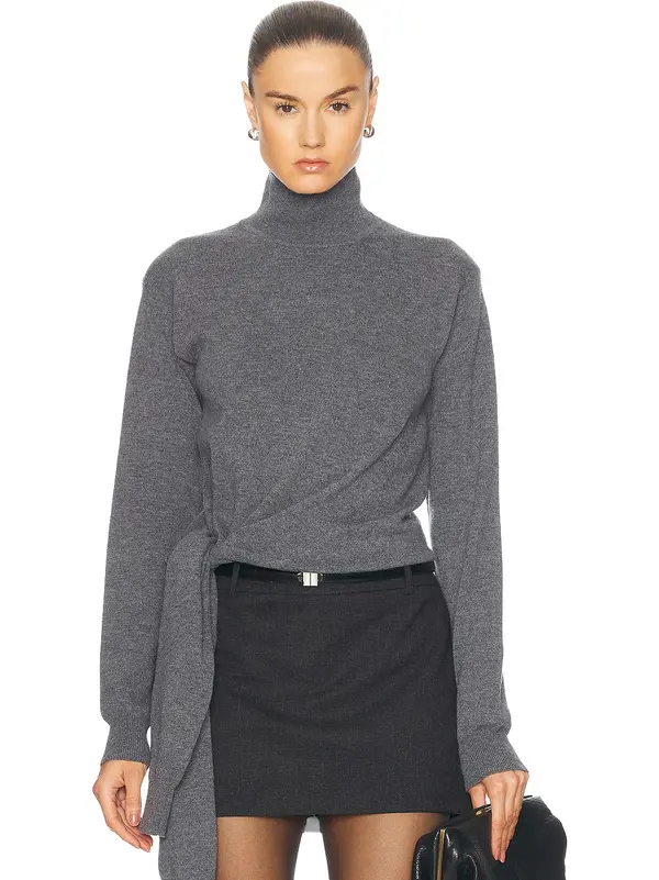 RÓHE Twisted Knotted Turtleneck Jumper - Mid Grey Melange