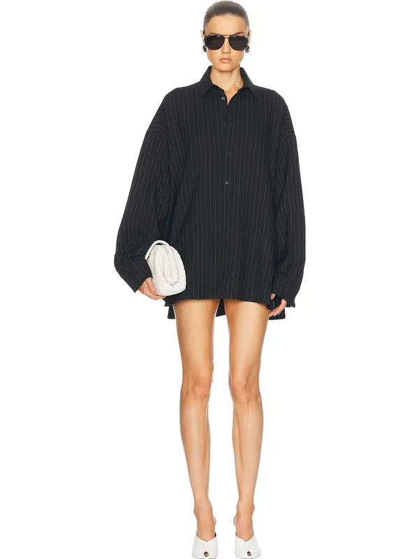 Wardrobe.NYC Oversize Shirt Mini Dress - Black Pinstripe