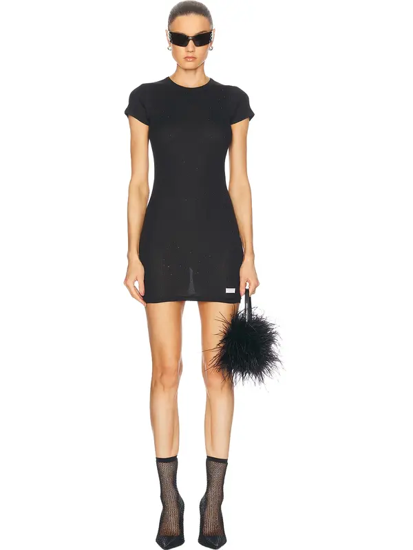 Alexander Wang Crystal Hotfix Short Sleeve Crewneck Dress - Black