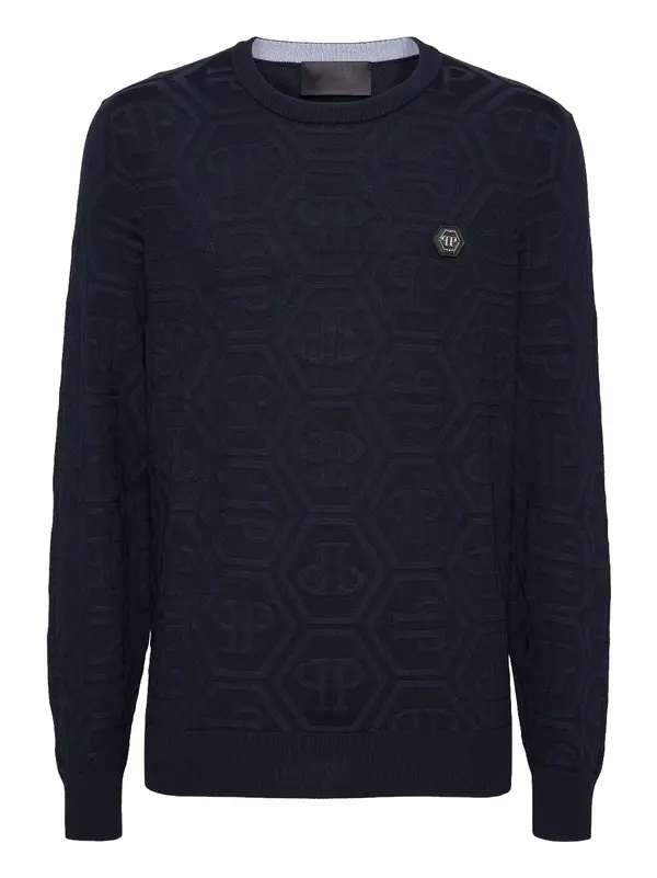 Philipp Plein Monogram-jacquard Sweater - Blue
