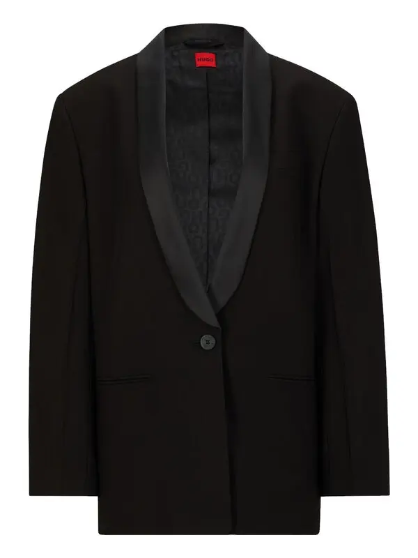 Hugo Logo-patch Blazer With Shawl Lapels - Black