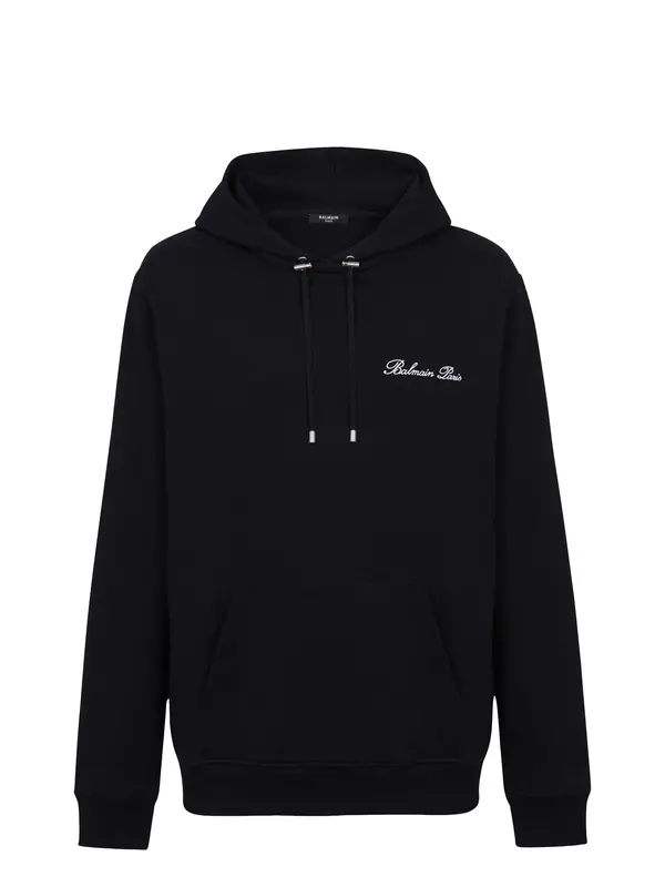 Balmain Cotton Signature Logo Hoodie - Black