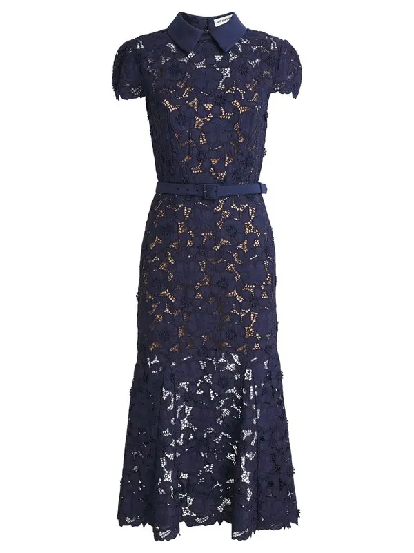 SELF-PORTRAIT Lace Collared Midi Dress - Blue