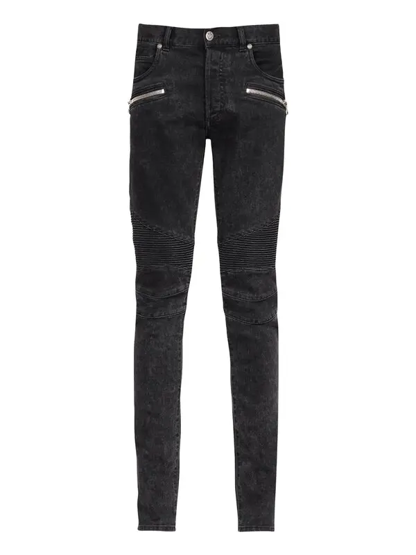 Balmain Biker-detail Slim-fit Jeans - Black