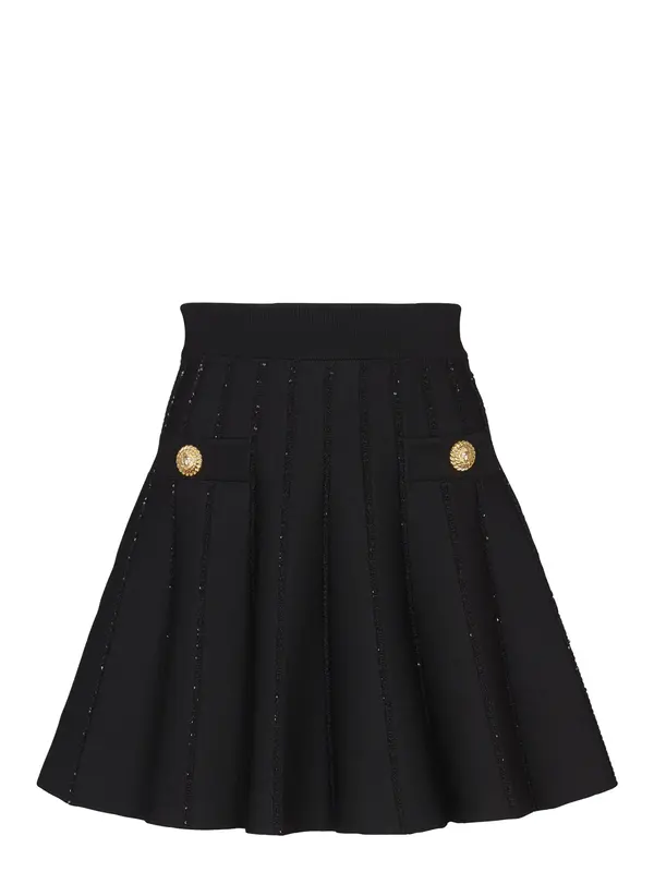 Balmain Flared Knitted Mini Skirt - Black