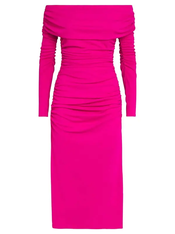 Carolina Herrera Off-the-shoulder Ruched Midi Dress - Pink