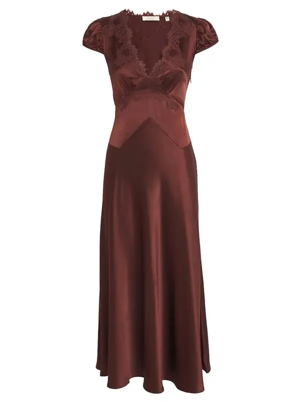 DÔEN Silk-lace Coraline Midi Dress - Brown