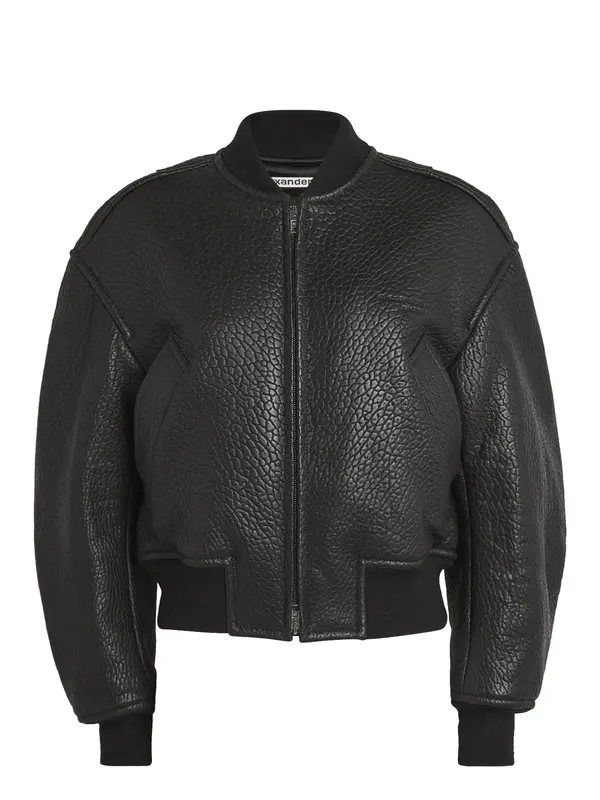 Alexander Wang Lambskin Cropped Bomber Jacket - Black