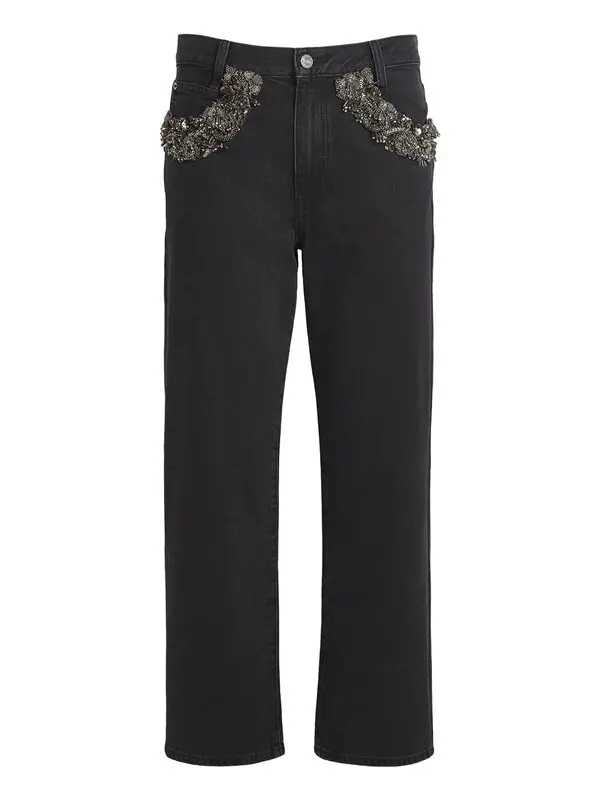 FRAME Organic Beaded Straight-leg Jeans - Black