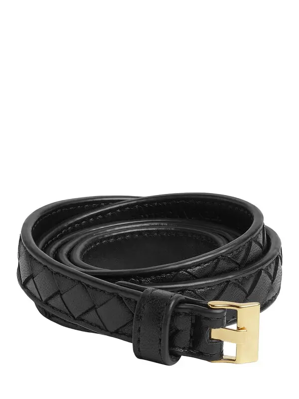 Bottega Veneta Thin Intrecciato Leather Watch Belt - Black