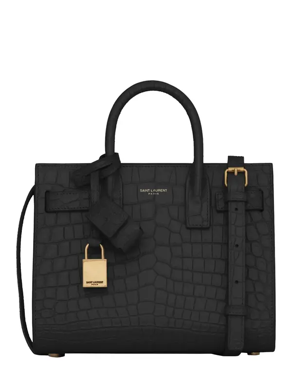 Saint Laurent Nano Sac De Jour Croc-embossed Tote Bag - Black