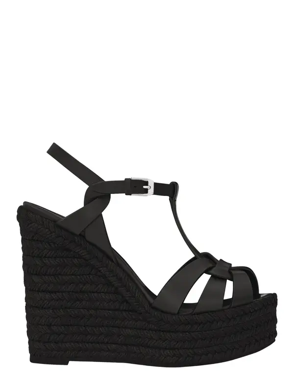 Saint Laurent Tribute Espadrille Wedge Heels - Black