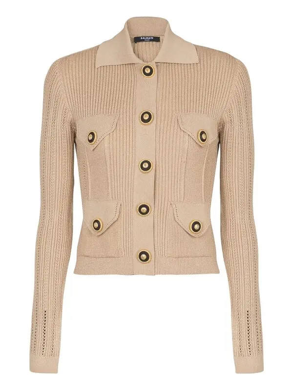 Balmain Cropped Rib-knit Cardigan - Beige