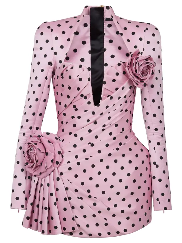 Balmain Polka Dot Mini Dress - Pink