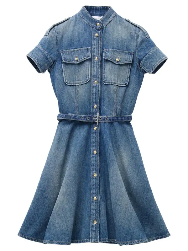 Alexander McQueen Stonewashed Denim Mini Dress - Blue