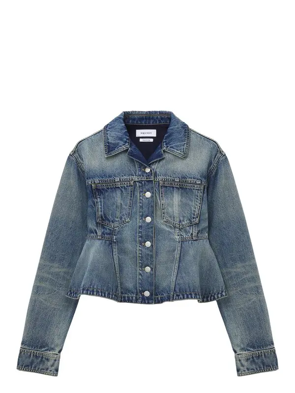 Alexander McQueen Denim Peplum Jacket - Blue