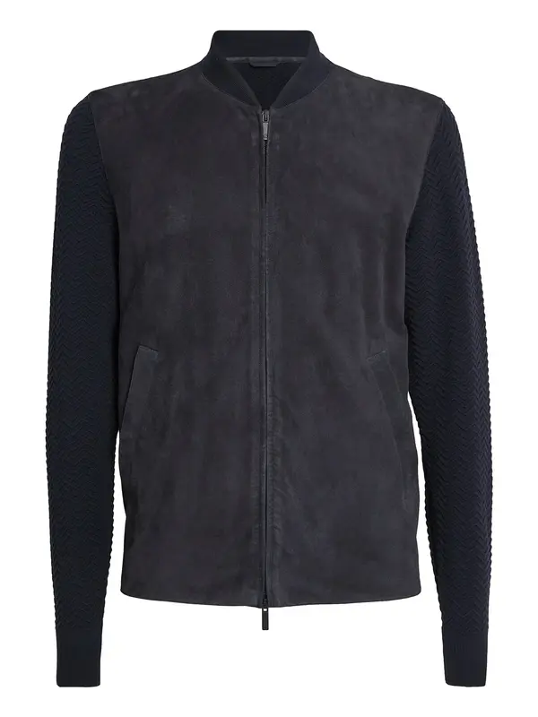 Giorgio Armani Suede And Virgin Wool-sleeve Bomber Jacket - Blue