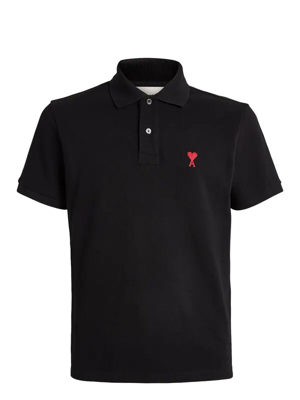 Ami Organic Cotton De Coeur Polo Shirt - Black