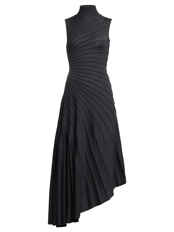 Alaïa Wool Ray Asymmetric Midi Dress - Black