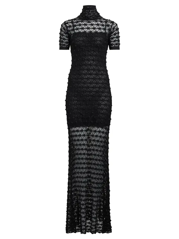 Alaïa Lace-knit Geometric Maxi Dress - Black