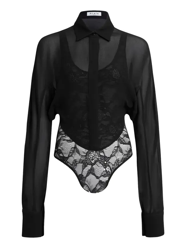 Alaïa Georgette Shirt Bodysuit - Black