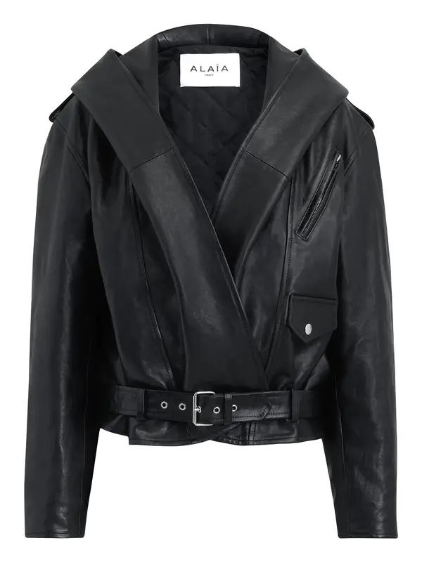 Alaïa Leather Hooded Biker Jacket - Black