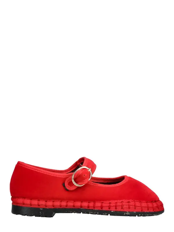 FLABELUS Velvet Mellark Mary Jane Flats - Red