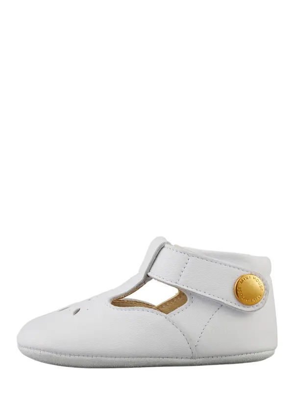 MIKI HOUSE Leather T-bar Booties - White